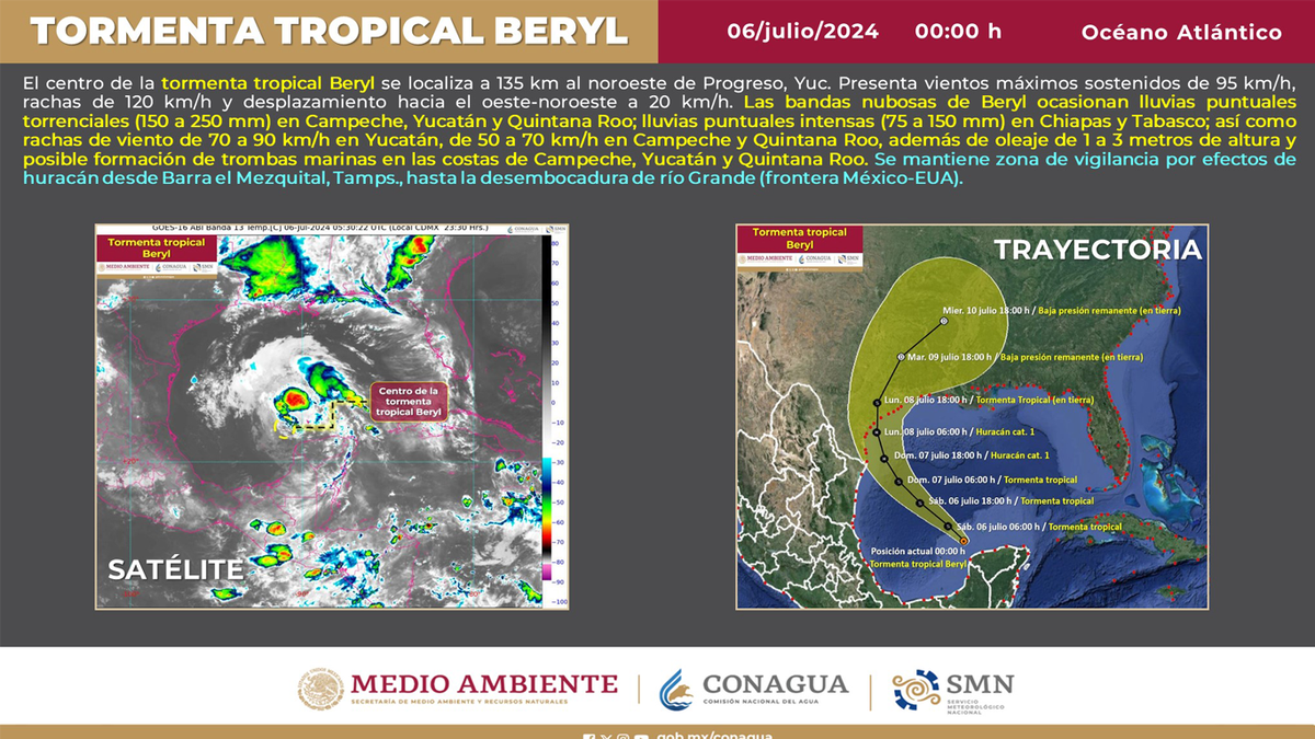 Tormenta tropical Beryl se desplaza esta noche por el golfo de méxico ...