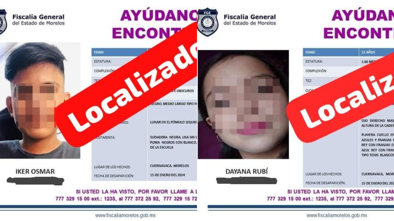 Fueron localizados dos menores reportados como desaparecidos en Cuernavaca